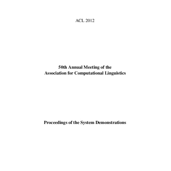 Proceedings of the ACL 2012 System Demonstrations - ACL Anthology