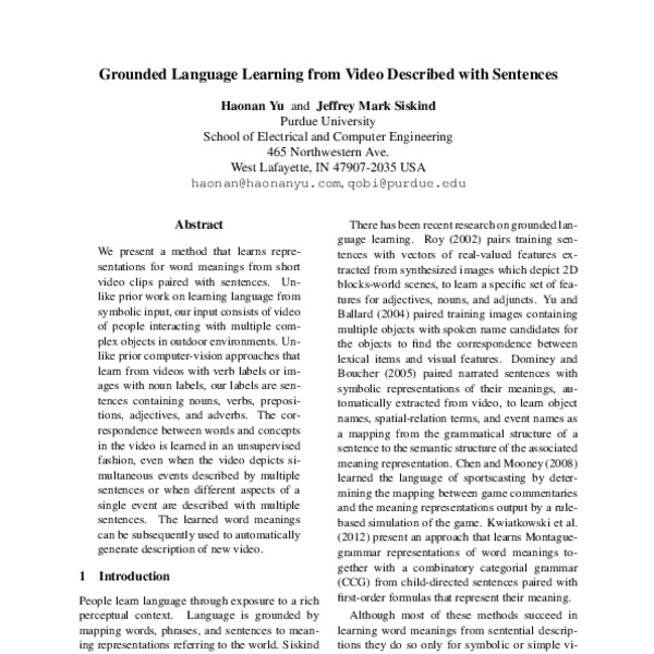 Grounded Language Learning from Video Described with Sentences - ACL ...
