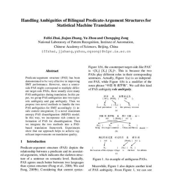 Handling Ambiguities of Bilingual Predicate-Argument Structures for Statistical Machine ...