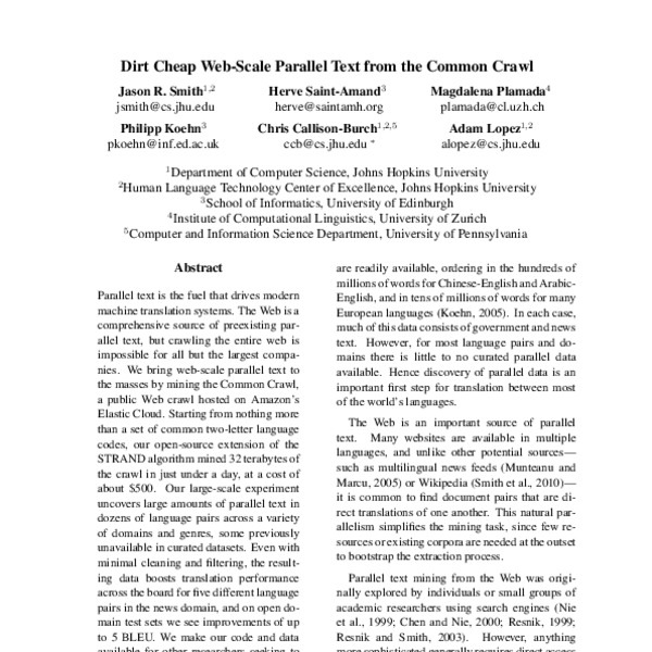 Dirt Cheap Web-Scale Parallel Text from the Common Crawl - ACL Anthology