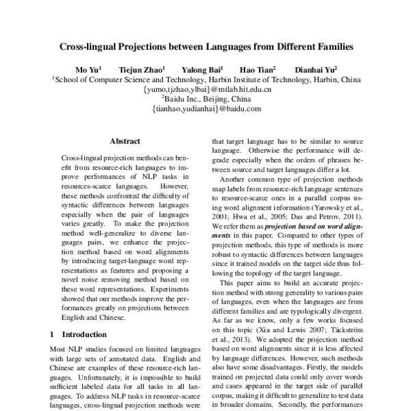 Cross-lingual Projections between Languages from Different Families ...