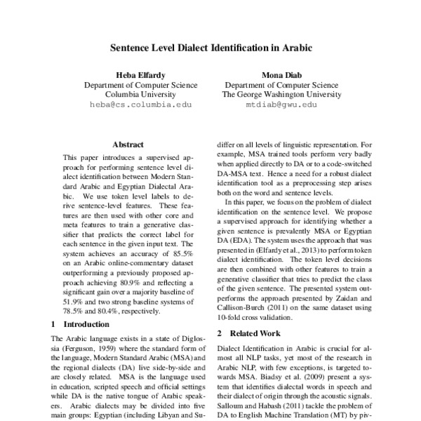 Sentence Level Dialect Identification in Arabic - ACL Anthology