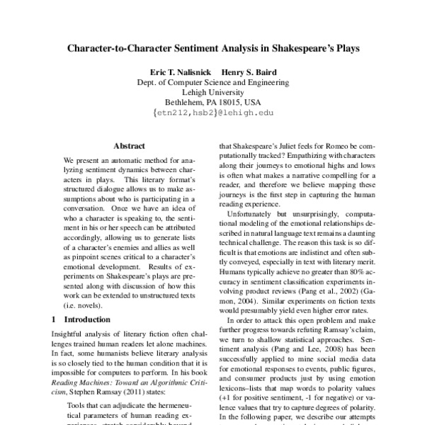 Character-to-Character Sentiment Analysis in Shakespeare’s Plays - ACL ...