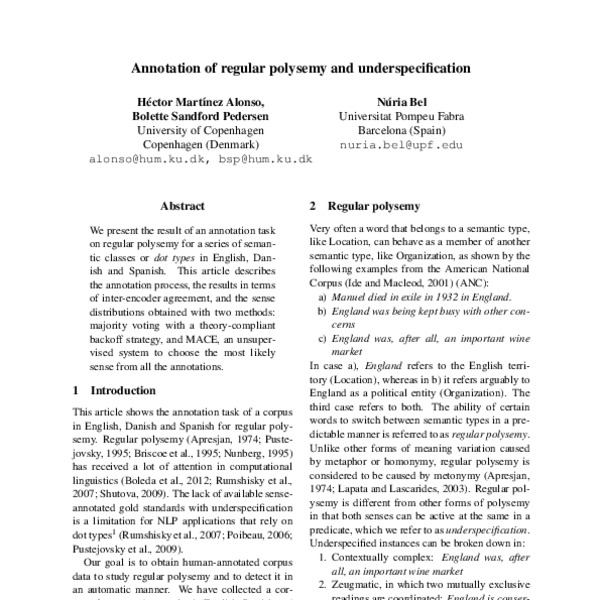 Annotation of regular polysemy and underspecification - ACL Anthology