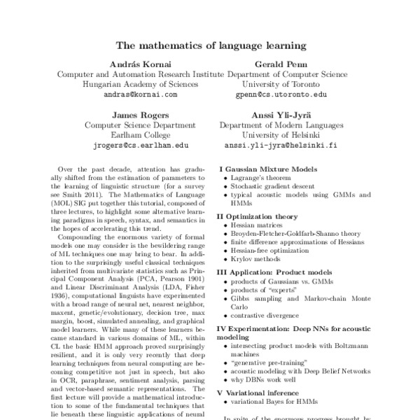 The mathematics of language learning - ACL Anthology