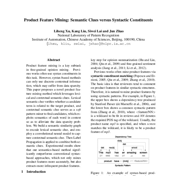 Product Feature Mining: Semantic Clues versus Syntactic Constituents ...