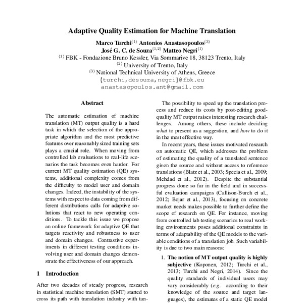 Adaptive Quality Estimation for Machine Translation - ACL Anthology
