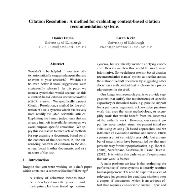 Citation Resolution: A method for evaluating context-based citation ...