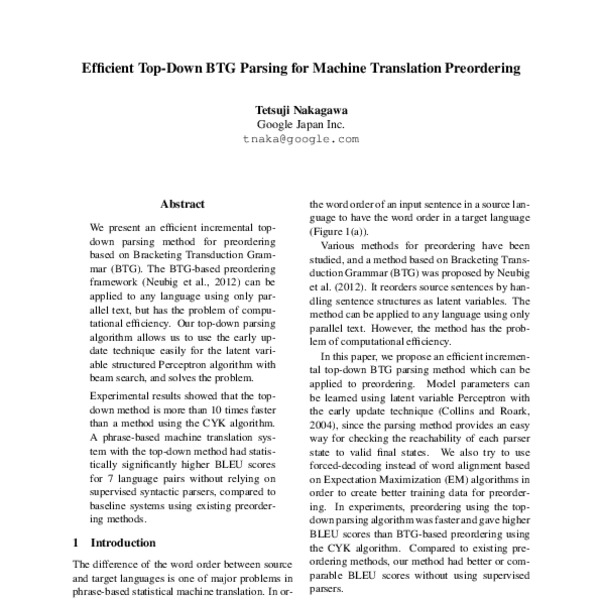 Efficient Top-Down BTG Parsing for Machine Translation Preordering ...