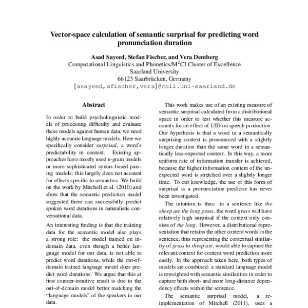 Vector-space calculation of semantic surprisal for predicting word ...