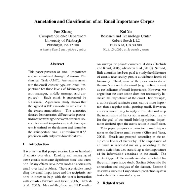 Annotation and Classification of an Email Importance Corpus - ACL Anthology