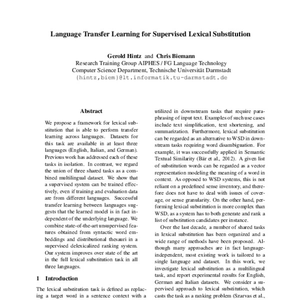 Language Transfer Learning For Supervised Lexical Substitution Acl Anthology