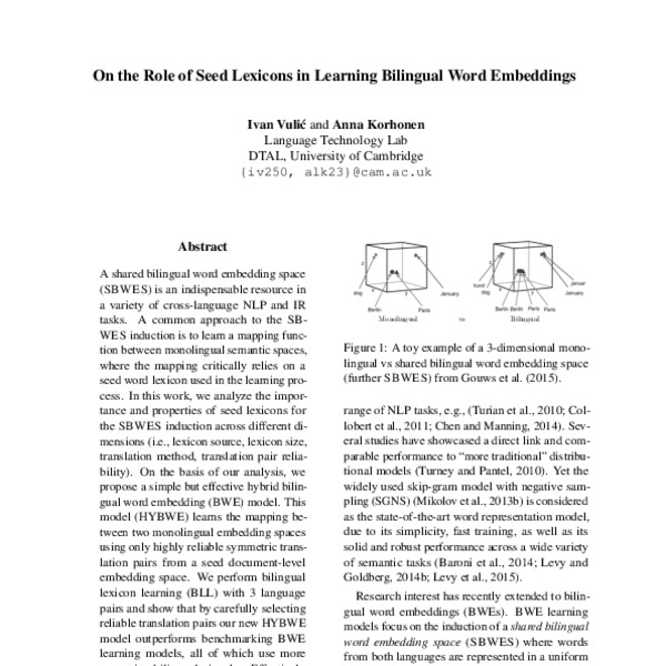 On the Role of Seed Lexicons in Learning Bilingual Word Embeddings ...