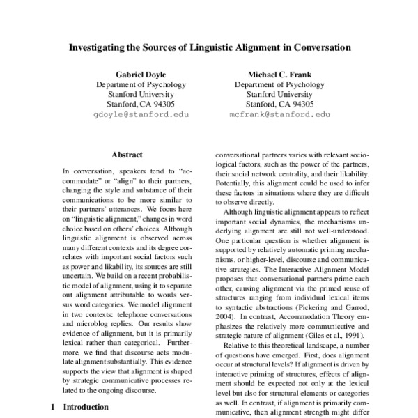Investigating the Sources of Linguistic Alignment in Conversation - ACL ...