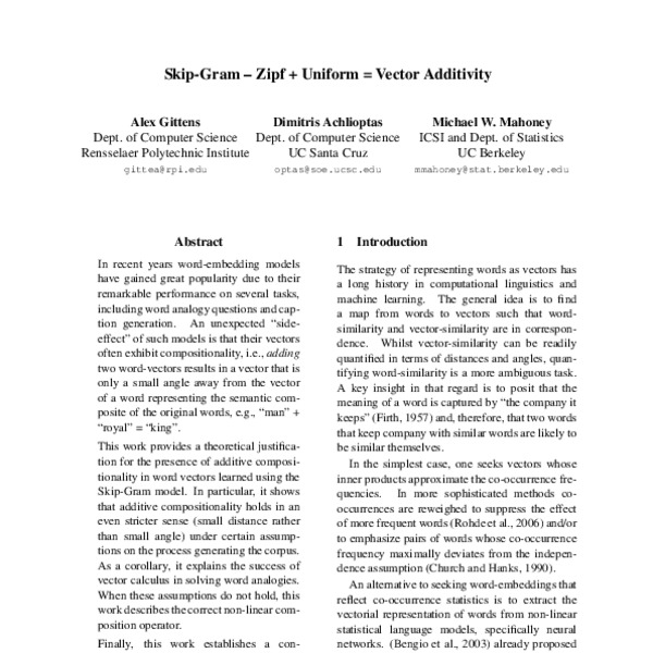 Skip-Gram − Zipf + Uniform = Vector Additivity - ACL Anthology