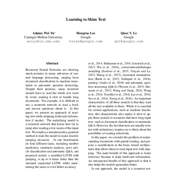 Learning to Skim Text - ACL Anthology