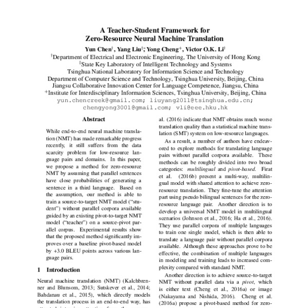 A Teacher-Student Framework for Zero-Resource Neural Machine ...