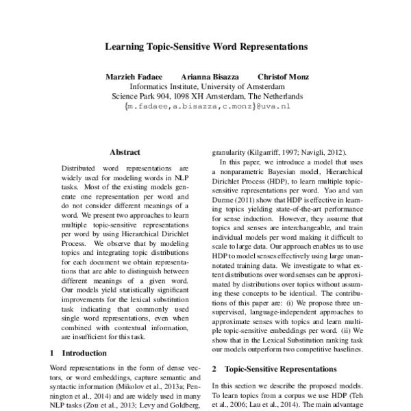 Learning Topic-Sensitive Word Representations - ACL Anthology