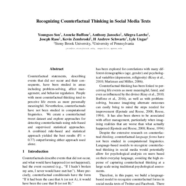 Recognizing Counterfactual Thinking in Social Media Texts - ACL Anthology