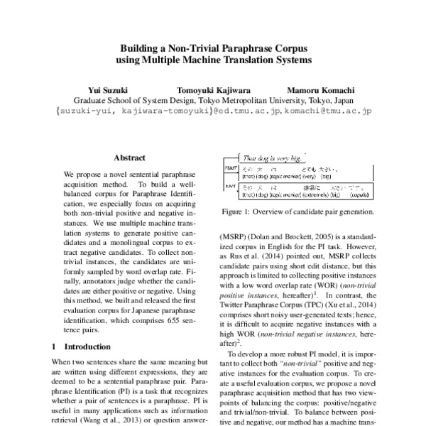 Building a Non-Trivial Paraphrase Corpus Using Multiple Machine ...