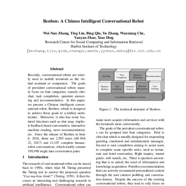 Benben: A Chinese Intelligent Conversational Robot - ACL Anthology
