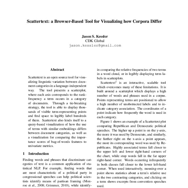 Scattertext: a Browser-Based Tool for Visualizing how Corpora Differ - ACL Anthology