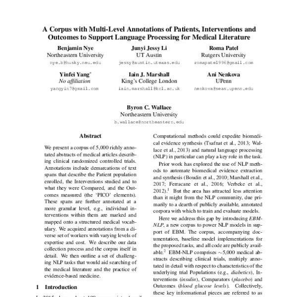 A Corpus with Multi-Level Annotations of Patients, Interventions and ...