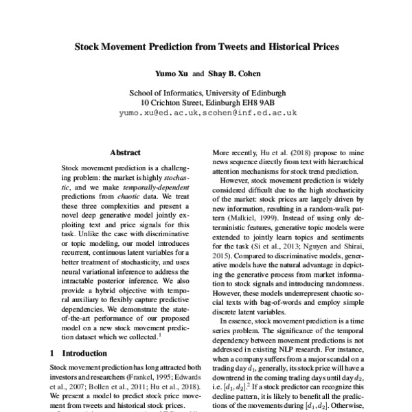 Stock Movement Prediction from Tweets and Historical Prices - ACL Anthology