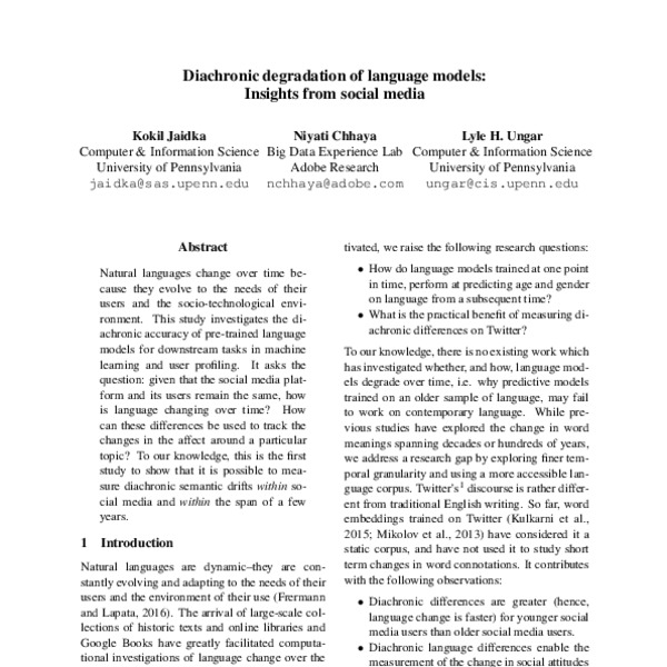Diachronic degradation of language models: Insights from social media ...
