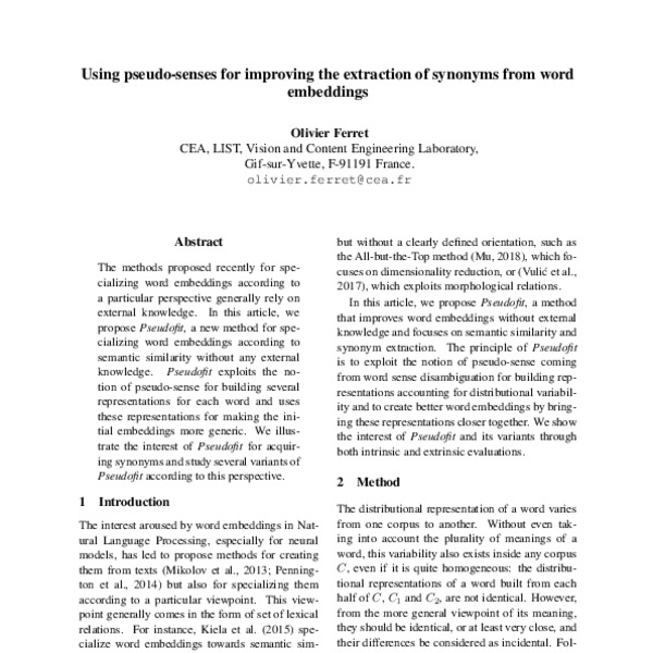 Using pseudo-senses for improving the extraction of synonyms from word ...