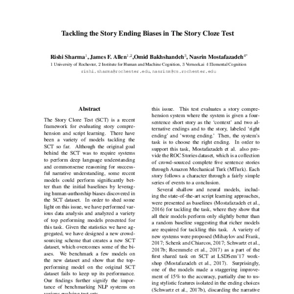 Tackling the Story Ending Biases in The Story Cloze Test - ACL Anthology