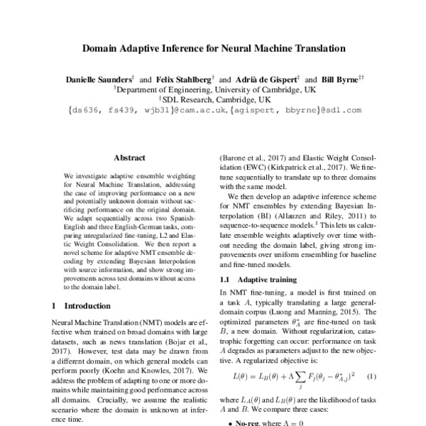 Domain Adaptive Inference for Neural Machine Translation - ACL Anthology