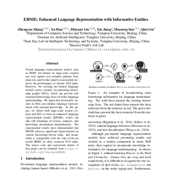 ERNIE: Enhanced Language Representation with Informative Entities - ACL ...