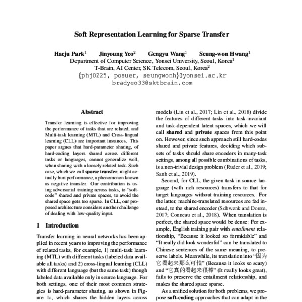 Soft Representation Learning for Sparse Transfer - ACL Anthology