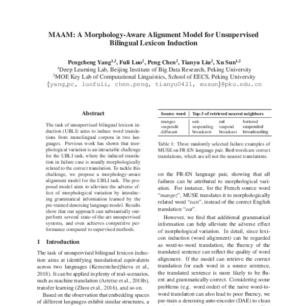 MAAM: A Morphology-Aware Alignment Model for Unsupervised Bilingual Lexicon Induction - ACL ...