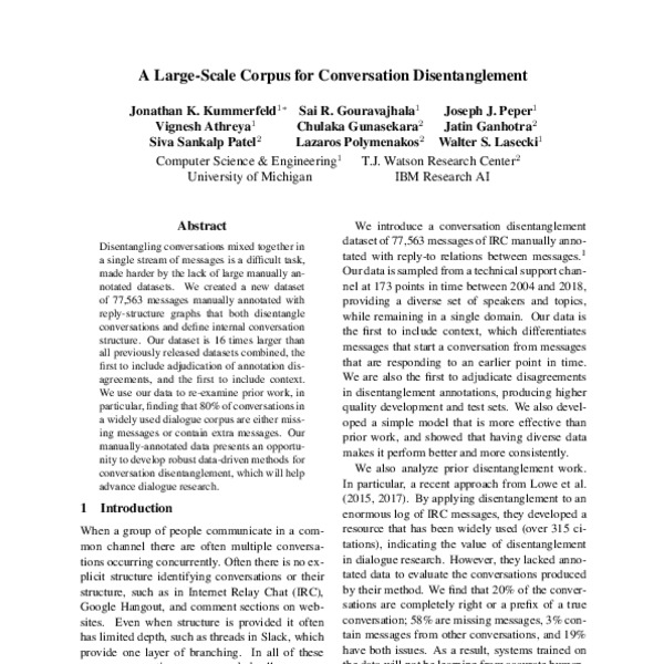 A Large-Scale Corpus for Conversation Disentanglement - ACL Anthology