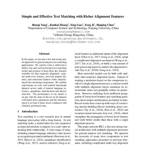 Simple And Effective Text Matching With Richer Alignment Features Acl