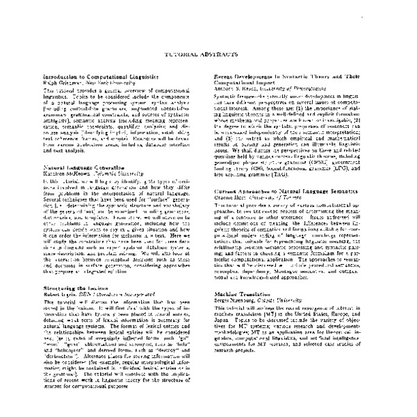 Tutorial Abstracts - ACL Anthology