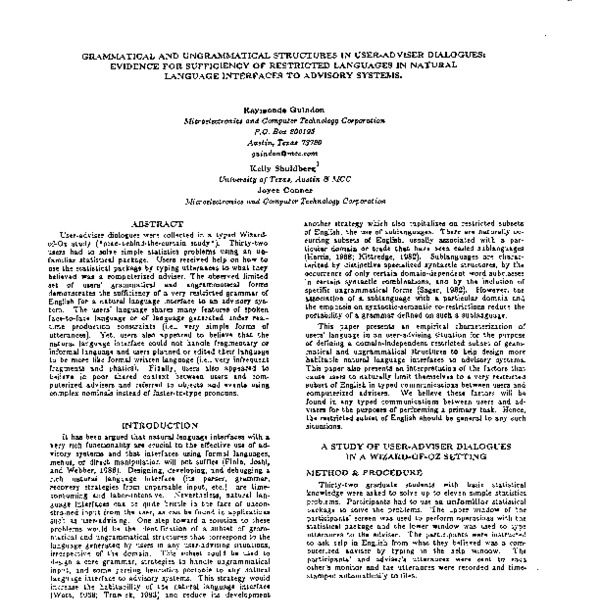 Grammatical and Ungrammatical Structures in User-Adviser Dialogues ...