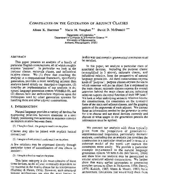 Constraints on the Generation of Adjunct Clauses - ACL Anthology