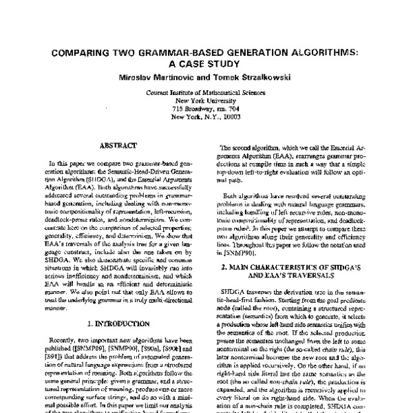 Comparing Two Grammar-Based Generation Algorithms: A Case Study - ACL ...
