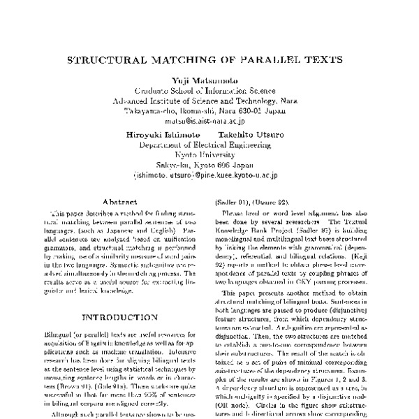 Structural Matching of Parallel Texts - ACL Anthology