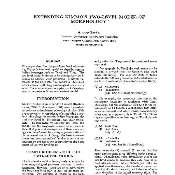 Extending Kimmo’s Two-Level Model of Morphology - ACL Anthology