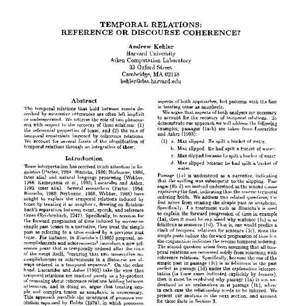 Temporal Relations: Reference or Discourse Coherence? - ACL Anthology