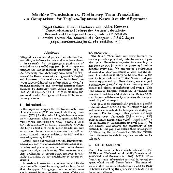 Machine Translation vs. Dictionary Term Translation - a Comparison for ...