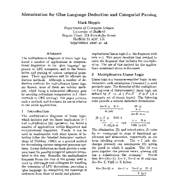 Memoisation for Glue Language Deduction and Categorial Parsing - ACL ...