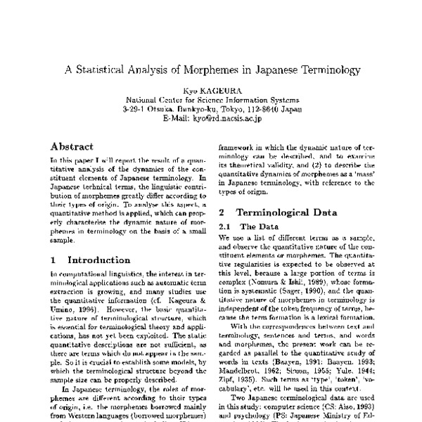 A Statistical Analysis of Morphemes in Japanese Terminology - ACL Anthology