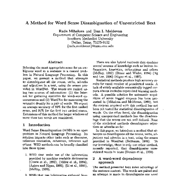 A Method for Word Sense Disambiguation of Unrestricted Text - ACL Anthology