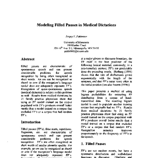 Modeling Filled Pauses in Medical Dictations - ACL Anthology