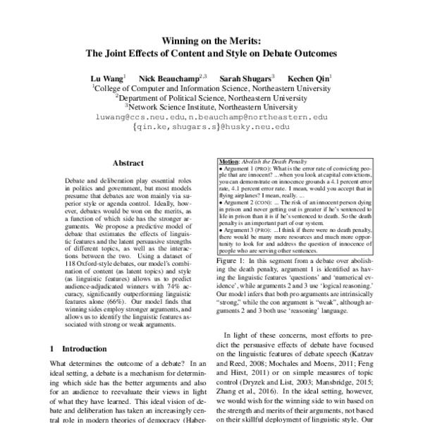 Winning on the Merits: The Joint Effects of Content and Style on Debate ...